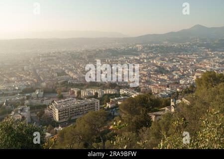 Nice, France, 6 March, 2023: Panoramic view from hills of the city of ...