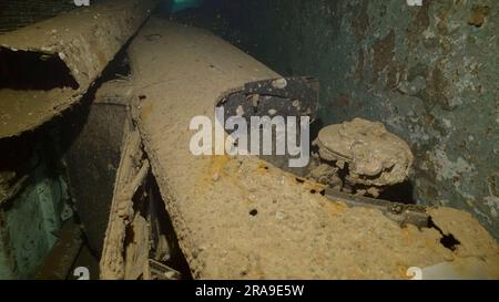 Car lying inside cramped hold of ferry Salem Express shipwreck, Red sea ...