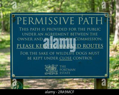 Sign advising visitors that The Portman Estate allows access to marked ...