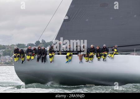 Notorious a Maxi 72 Racing Yacht powers up the Solent with chase boats ...