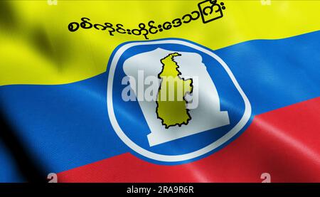 3D Illustration of a waving Myanmar province flag of Danu Self ...