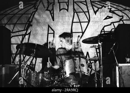 SUPERGRASS, EARLY TOUR, 1995: Danny Goffey drummer with Supergrass ...