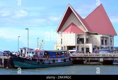 Ferry moored at Koh Loy, a small floating island, connected to the ...