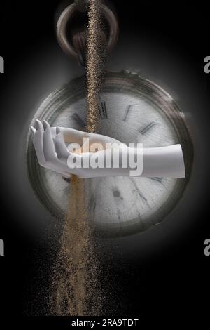 Time slipping away - sand falling through hand Stock Photo - Alamy
