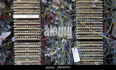 Tangled wires and fuses in a telephone utility box Stock Photo - Alamy