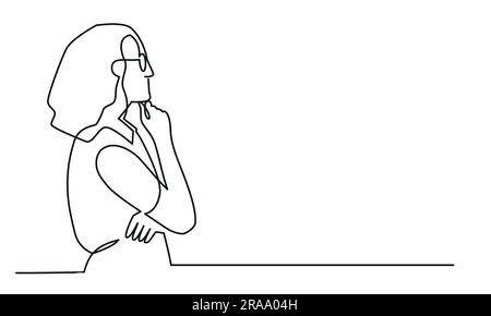 Continuous line drawing of woman think, holding her face in despair ...