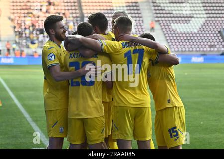 BUCHAREST, ROMANIA - JUNE 21: Danylo Sikan of Ukraine and Bartol ...