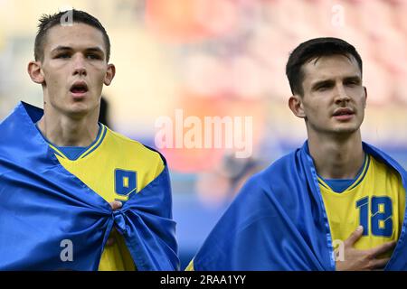 BUCHAREST, ROMANIA - JUNE 21: Danylo Sikan of Ukraine and Bartol ...