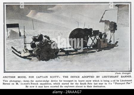 A motor sledge device for transport in heavy snow, used by Lieutenant ...