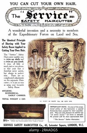 The Service Safety Haircutter, WW1 advertisement Stock Photo - Alamy