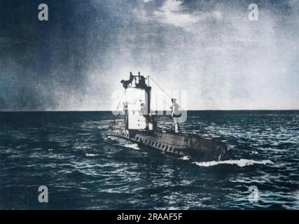 An Austrian submarine on the surface, with crew members, during the ...