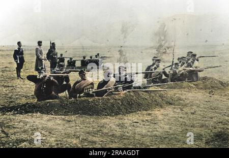 Russian Troops fire bayonettes from trenches during the Russo-Turkish ...