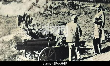 Chinese soldiers open fire on Japanese invaders during the Sino ...