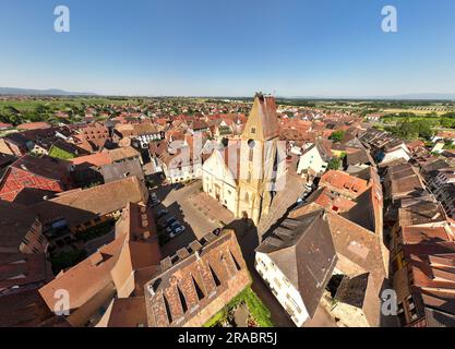 Aerial Drone Shot of Eguisheim village in the Alsace province, France ...