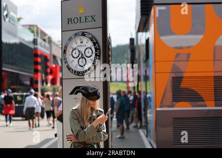 Guests in the paddock under ROLEX clock and Logo during the Race on ...