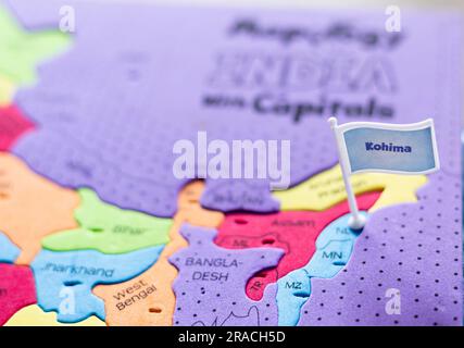 close up of an indian map with north east states manipur assam in focus ...