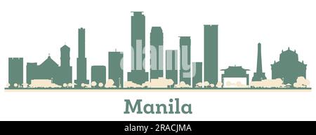 Manila Philippines City Skyline with Color Buildings Isolated on White ...