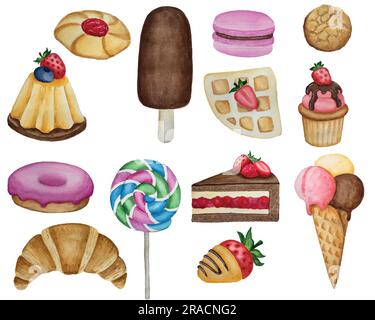 Sweets and desserts illustrations. Food arrangements for cards and ...