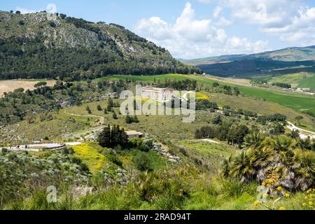 The ancient temple of Segeste in Sicily, Italy stands with its ...