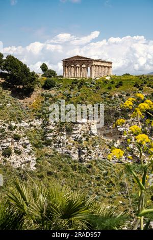 The ancient temple of Segeste in Sicily, Italy stands with its ...