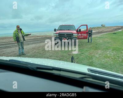 Wall, SD USA - May 13, 2023: A RV Sprinter Van stuck in the mud in the ...