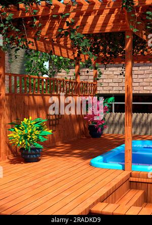 3D rendering of a summer jacuzzi outdoor scene Stock Photo - Alamy