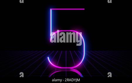 8 - ultraviolet neon number on black background - 3D illustration Stock ...