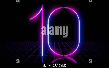 10 - ultraviolet neon number on black background - 3D illustration ...