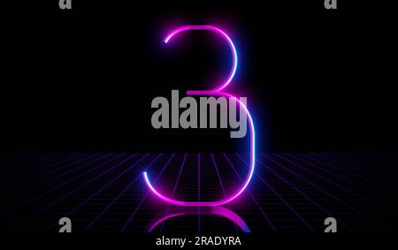 8 - ultraviolet neon number on black background - 3D illustration Stock ...