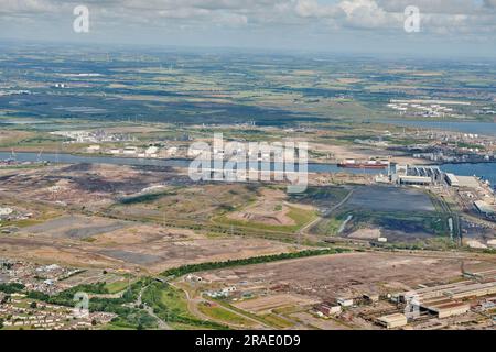 An aerial photograph of Teesport, Tees estuary, Teeside, Middlesbrough ...