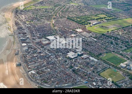 An aerial view of the town of Redcar, Teeside, north east England, Uk ...