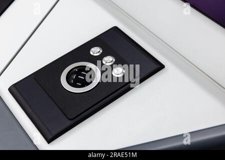 Built-in tabletop input device, black industrial keyboard with red ...