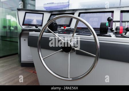 Marine navigation simulation system, ship control panel with steering ...