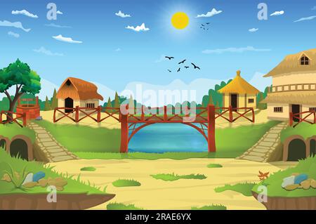 Beautiful pakistan village cartoon background of green meadows and ...