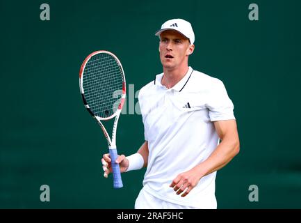 Jan Choinski during his match against Hubert Hurkacz (not pictured) on ...