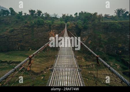 The famous Bhalam suspension bridge near Pokhara offers a breathtaking ...
