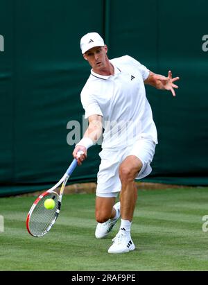 Jan Choinski during his match against Hubert Hurkacz (not pictured) on ...