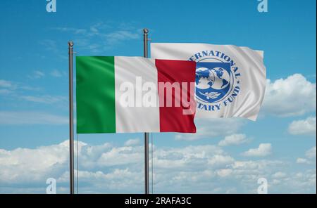 IMF International Monetary Fund flag and Japan flag waving together on ...