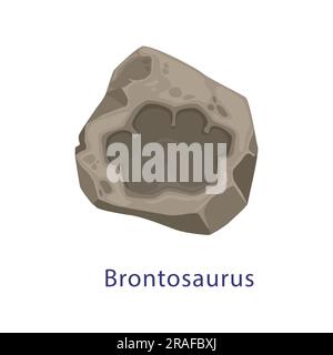Ancient dinosaur footprint in fossil stone, dino foot silhouette cartoon vector. Archeology ...