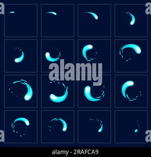 Water motion sprite sheet. Circle blue liquid wave loop rotate ...