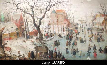 Winter Landscape with Ice Skaters (1608) painted by the 16th Century ...