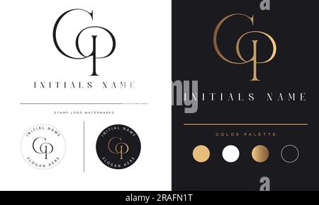 luxury initial CP logo initials signature handwriting monogram isolated on black background ...