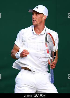 Jan Choinski during his match against Hubert Hurkacz (not pictured) on ...