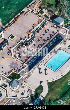 Banff Springs Hotel swimming pool, Banff national park, Canada Stock ...