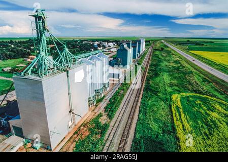Aerial image of wheat, grain elevators Alberta, Canada Stock Photo - Alamy