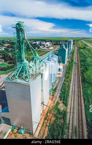 Aerial image of wheat, grain elevators Alberta, Canada Stock Photo - Alamy