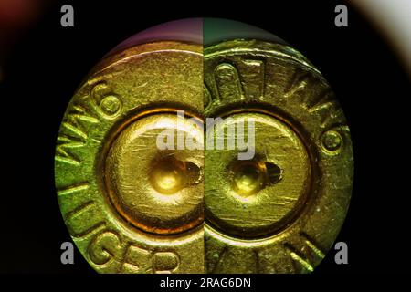 Cartridge case comparison through scope Stock Photo - Alamy