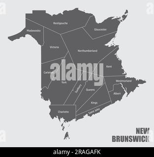 New Brunswick administrative map isolated on white background, Canada ...