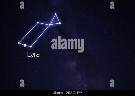 Lyra constellation. Stick figure pattern in starry night sky Stock ...