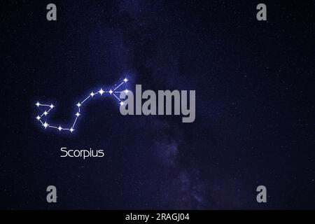Scorpius (Scorpion) constellation. Stick figure pattern in starry night ...